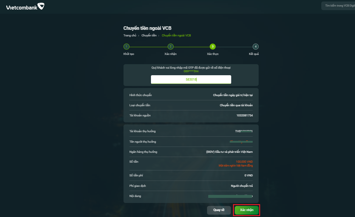 Hướng dẫn nộp tiền từ app Vietcombank/VCB sang tài khoản định danh của ...